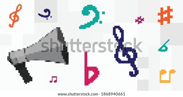 Vector Illustration Loudspeaker Pixel Music Notes: เวกเตอร์สต็อก (ปลอด ...