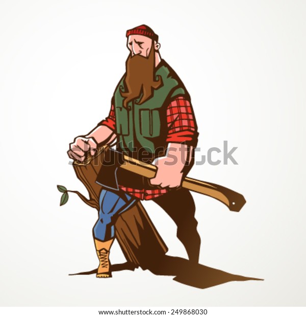Vector Illustration Lumberjack Holding Axe Big Stock Vector (Royalty ...