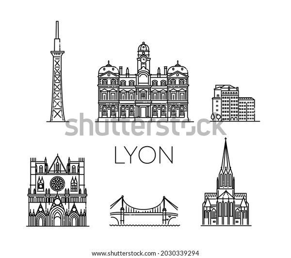 Vector Illustration Lyon Architecture Line Skyline Stock Vector ...