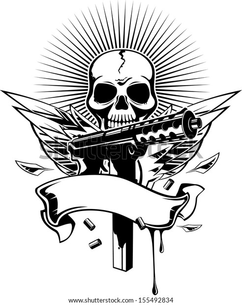 Vector Illustration Machine Gun Skull Wings Stock Vector (Royalty Free ...