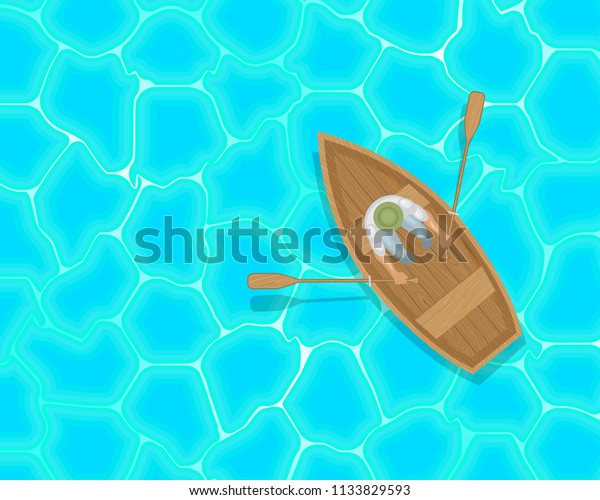Vector Illustration Man Boat Top View Stock Vector (Royalty Free ...
