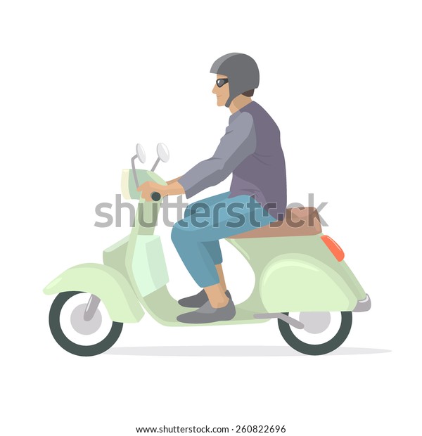 Vector Illustration Man Driving Scooter Isolated Stock Vector (Royalty ...