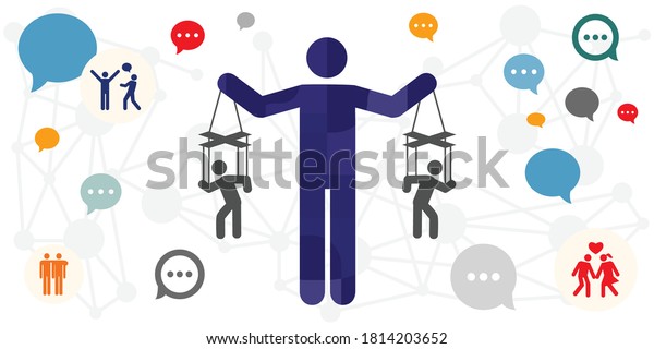 Vector Illustration Man Manipulating People Puppets Stock Vector ...