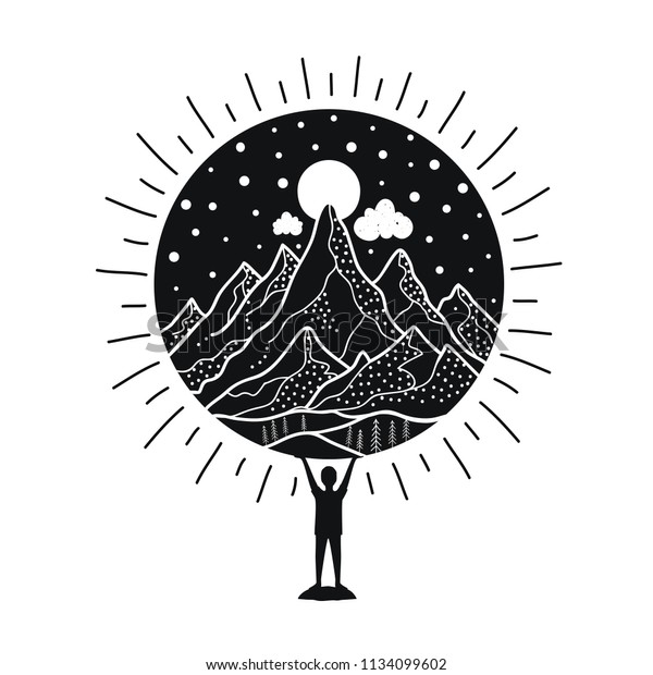 Vector Illustration Man Nature Landscape Stock Vector (Royalty Free ...