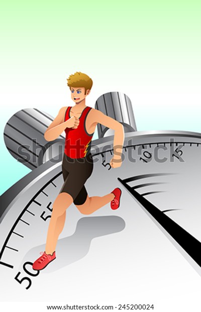 Vektor Stok Vector Illustration Man Running Around On (Tanpa Royalti ...