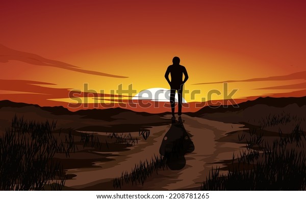 Vector Illustration Man Walking Alone Toward Stock Vector (Royalty Free ...