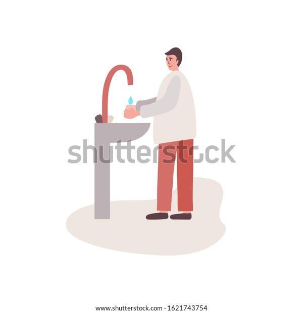 Vector Illustration Man Washing His Hands Stock Vector (Royalty Free ...