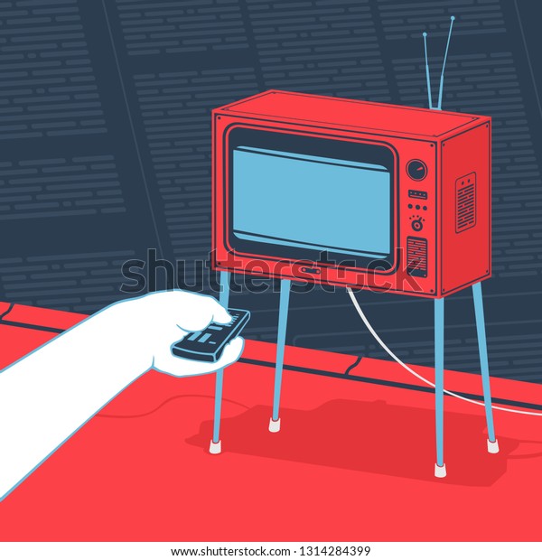 Vector Illustration Man Watching Tv Concept Stock Vector (Royalty Free ...
