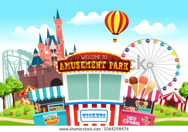 Vector Illustration Map Amusement Park: เวกเตอร์สต็อก (ปลอดค่าลิขสิทธิ์ ...