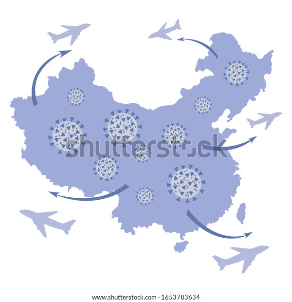 Vector Illustration Map China Airplanes Flight Stock Vector (Royalty ...