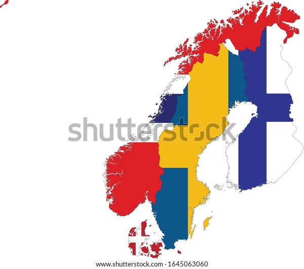 Vector Illustration Map Scandinavia Countries National Stock Vector ...
