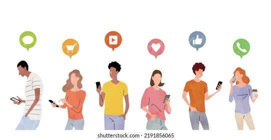 Vector Illustration Material People Using Smartphones Stock Vector ...