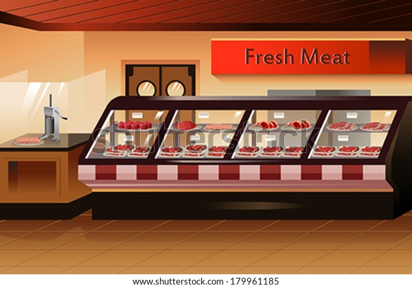 Vector Illustration Meat Section Grocery Store Stock Vector (Royalty ...