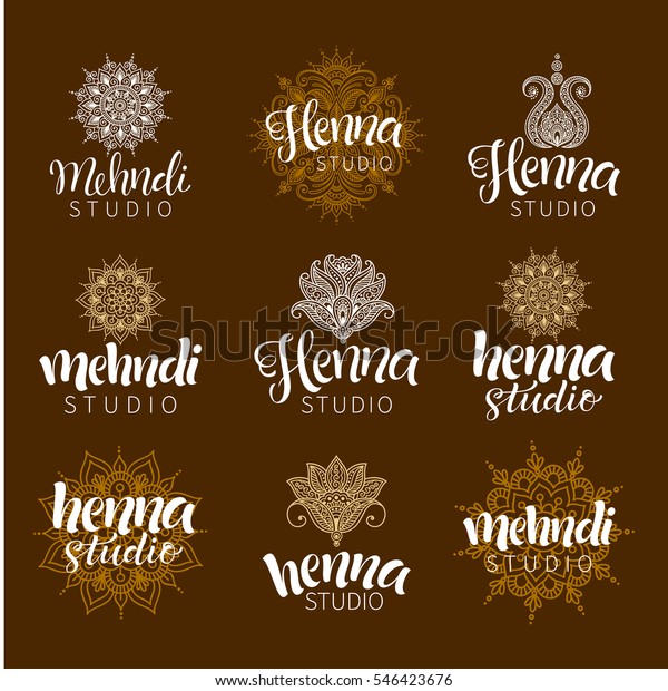 Vector Illustration Mehndi Logos Traditional Indian 库存矢量图（免版税）546423676 ...
