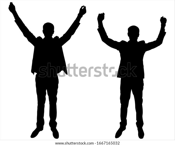Vector Illustration Men Arms Raised Businessman Stock Vector (Royalty ...