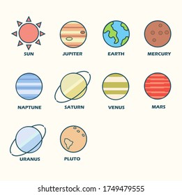 Vector Illustration Minimal Solar System Planets Stock Vector (Royalty ...