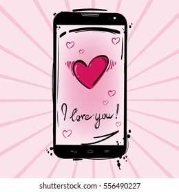 Vector Illustration Mobile Phone Heart Design Stock Vector (Royalty ...