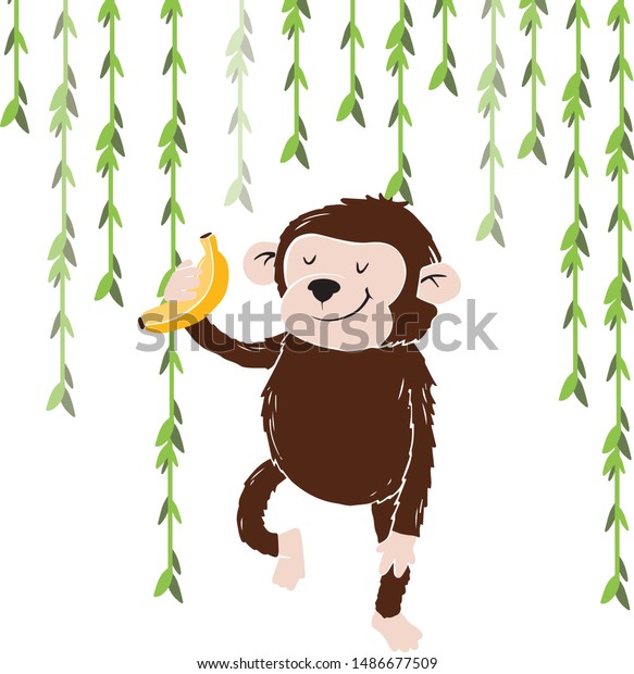 Vector Illustration Monkey Banana Creepers Cartoon Stock Vector ...