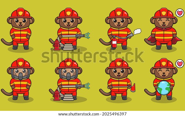 Vector Illustration Monkey Firefighters Set Fire Stock Vector (Royalty ...