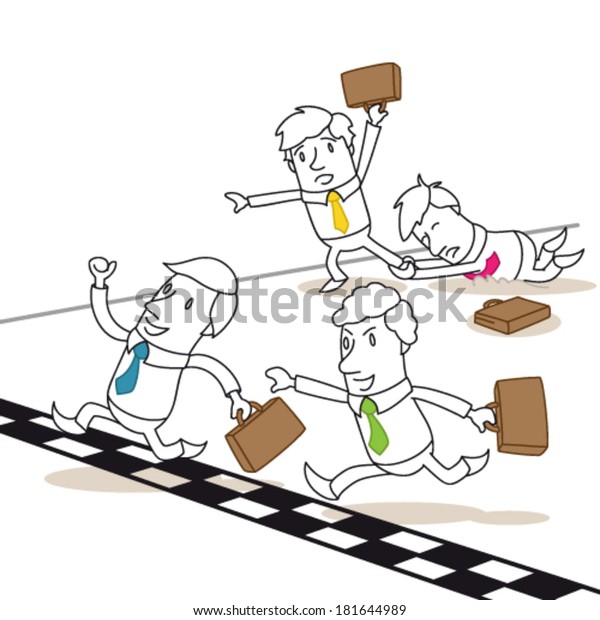 Vector Illustration Monochrome Cartoon Characters Competing Stock ...