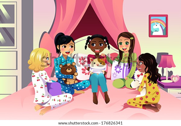 Vector Illustration Multi Ethnic Girls Having Stock Vector (Royalty ...