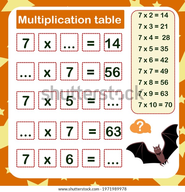 Vector Illustration Multiplication Table By 7 Stock Vector (Royalty ...