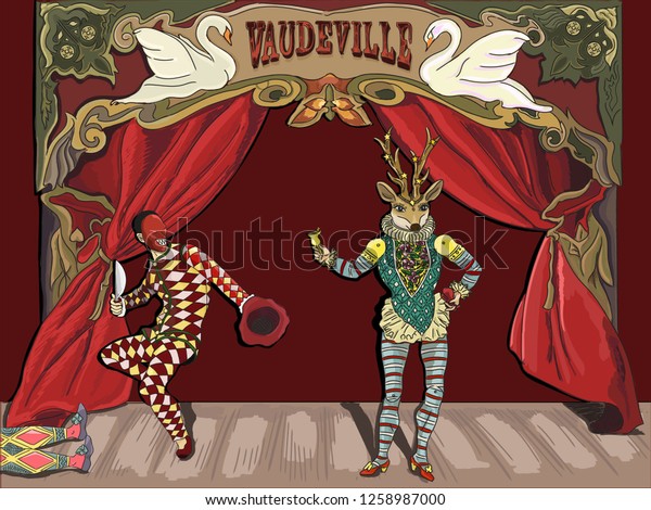 Vector Illustration Murder Vaudeville On Stage Stock Vector (Royalty ...