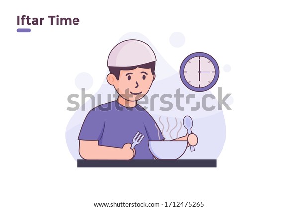 Vector Illustration Muslim Islamic People Eating Stock Vector (Royalty ...
