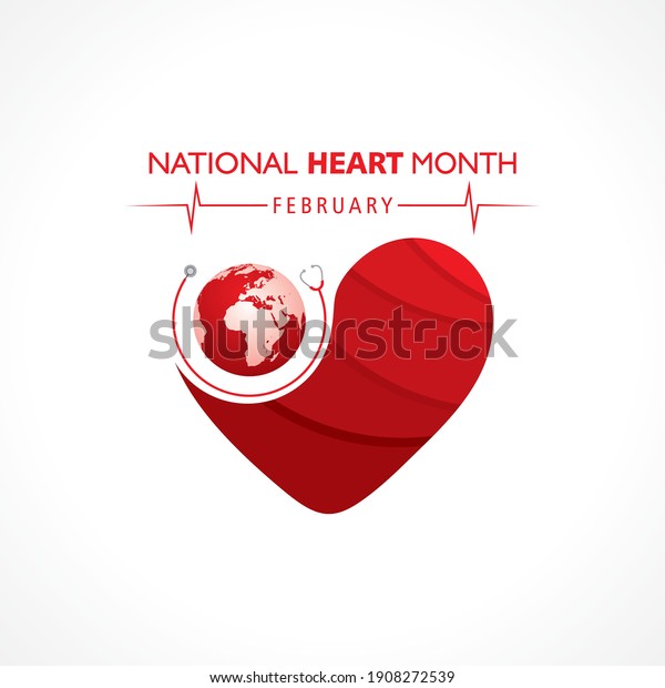 Vector Illustration National Heart Month Observed Stock Vector (Royalty ...