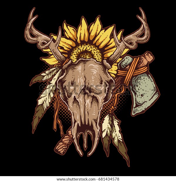 Vector Illustration Native Antler Skull Stock Vector (Royalty Free ...