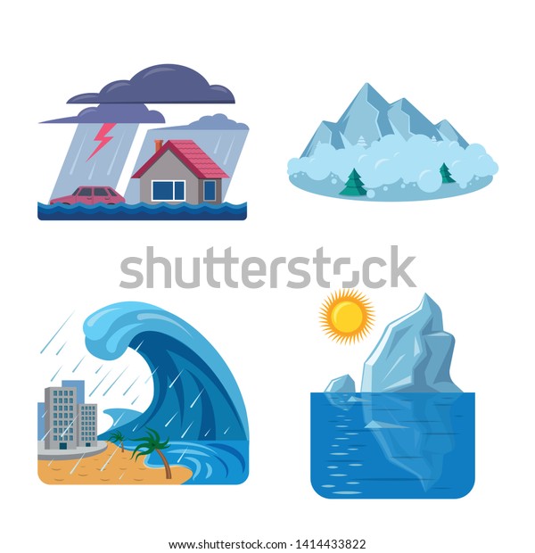 Vector Illustration Natural Disaster Sign Set Stock Vector (Royalty ...