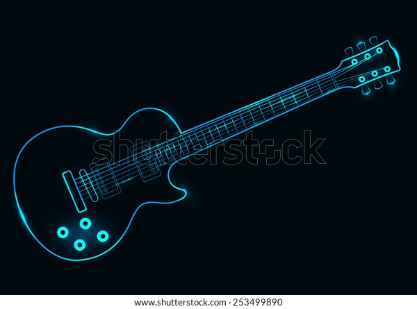 Vector Illustration Neon Guitar Stock Vector (Royalty Free) 253499890