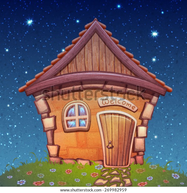 Vector Illustration Night Cartoon Home On Stock Vector (Royalty Free ...