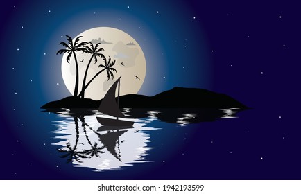 Vector Illustration Night Time Nature Landscape Stock Vector (Royalty ...
