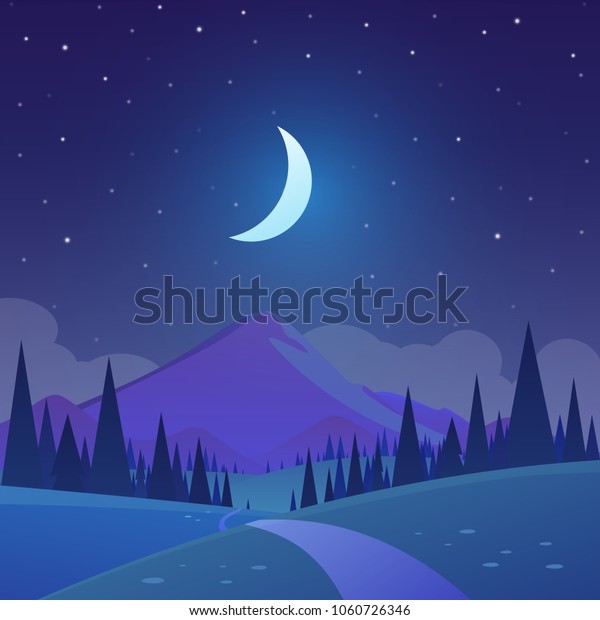 Vector Illustration Night Time Nature Landscape Stock Vector (Royalty ...