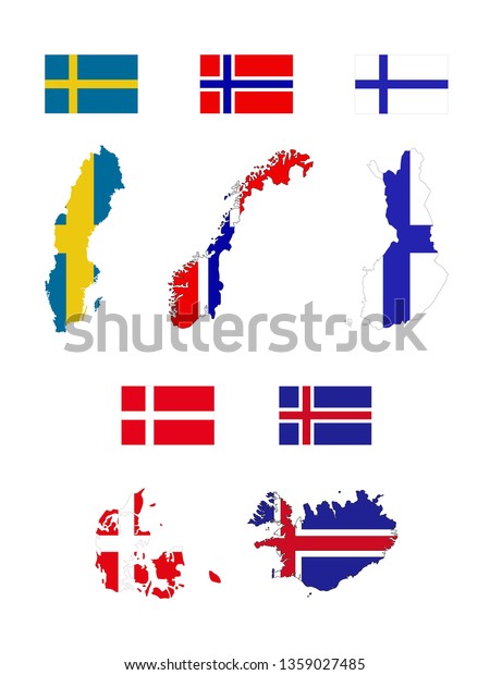 Vector Illustration Nordic Countries Maps Flags Stock Vector (Royalty ...