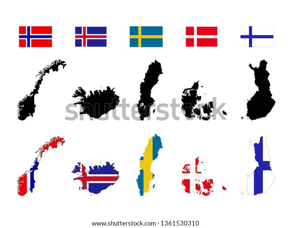 Vector Illustration Nordic Countries Maps Flags Stock Vector (Royalty ...