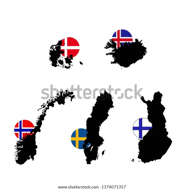 Vector Illustration Nordic Countries Maps Flags: vetor stock (livre de ...
