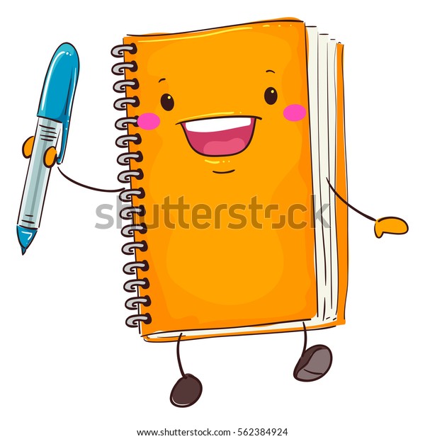 Vector Illustration Notebook Mascot Holding Pen Stock Vector (Royalty ...