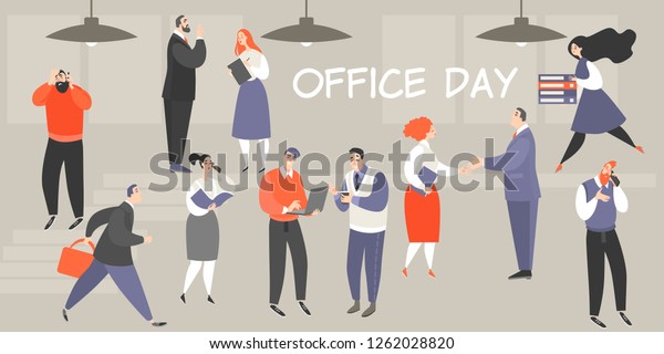 Vector Illustration Office Day Busy People Stock Vector (Royalty Free ...