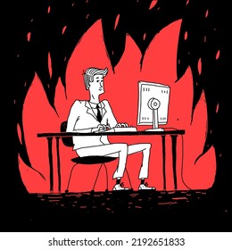 Vector Illustration Office Employee On Fire Stock Vector (Royalty Free ...