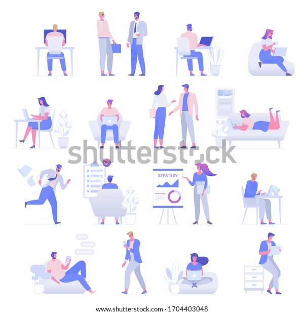 Conjunto de empleados de la oficina de ilustraciones de vectores ...