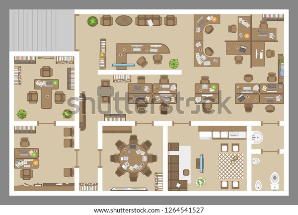 Vector Illustration Office Top View Working 스톡 벡터(로열티 프리) 1264541527 ...