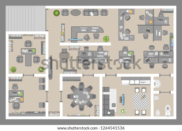 Vector illustration. Office. Top view.Working space. Office room ...