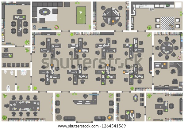 Vector Illustration Office Top View Working Stock Vector (Royalty Free ...