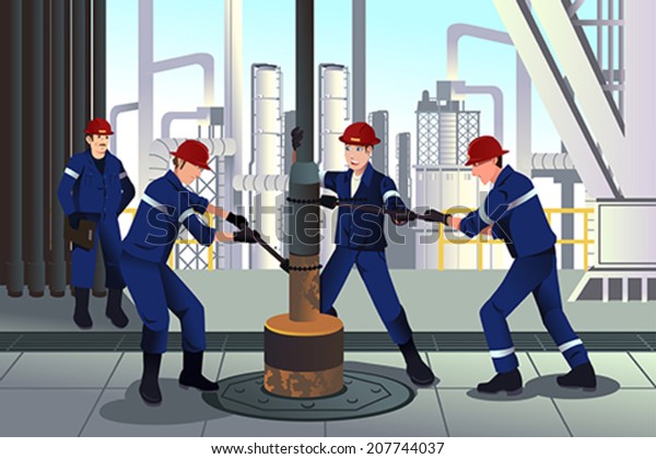 Vector Illustration Oil Gas Workers Stock Vector (Royalty Free ...