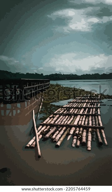 Vector Illustration Old Bamboo Raft On Stock Vector (Royalty Free ...