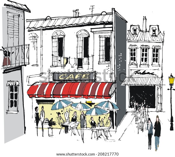Vector Illustration Old Buildings Cafe Restaurant Stock Vector (Royalty ...