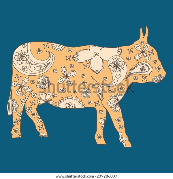 Vector Illustration Ornamental Cow Stock Vector (Royalty Free ...