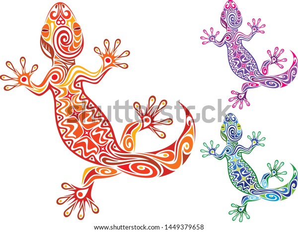 Vector Illustration Ornate Gecko Design Three Stock Vector (Royalty ...